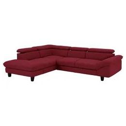 Ecksofa Home Affaire "Pilot L-Form" Sofas Gr. B/H/T: 266cm x 73cm x 108cm, Struktur, Ottomane links, mit Kopfteilverstellung-mit Bettfunktion-mit Bettkasten, rot (dunkelrot)