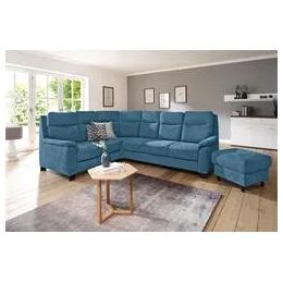 Ecksofa Home Affaire "Boccaccio L-Form" Sofas Gr. B/H/T: 265cm x 104cm x 215cm, Struktur weich, langer Schenkel rechts, mit Bettfunktion, blau (azure) mit Federkern, incl. Kopfteilverstellung, wahlweise Bettfunktion