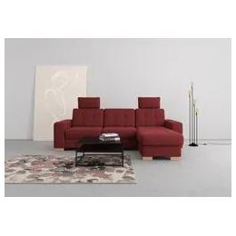 Sit & More Ecksofa SIT & MORE "Quincy L-Form" Sofas Gr. B/H/T: 252cm x 82cm x 161cm, Luxus-Microfaser ALTARA NUBUCK, Recamiere rechts, mit Bettfunktion-mit Bettkasten, rot (bordeaux) wahlweise mit Bettfunktion und Bettkasten