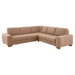 Ecksofa Home Affaire "Puccini L-Form" Sofas Gr. B/H/T: 276cm x 86cm x 271cm, Luxus-Microfaser, mit Bettfunktion-ohne Schubladen, braun mit Federkern, Sitztiefenverstellung, Kontrastnaht