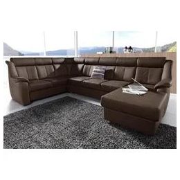 Sit & More Wohnlandschaft SIT & MORE "Basel U-Form" Sofas Gr. B/H/T: 315cm x 98cm x 210cm, Luxus-Microfaser ALTARA NUBUCK, Recamiere rechts, mit Relaxfunktion, braun wahlweise mit Relaxfunktion