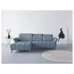 Ecksofa Inosign "Fresh L-Form" Sofas Gr. B/H/T: 281cm x 79cm x 185cm, Olympia EASY CLEAN, mega-Recamiere links, ohne Armteilverstellung-ohne Kopfteilverstellung, blau (hellblau) Federkern, wahlweise Kopfteilverstellung und motorischer Vorziehsitz