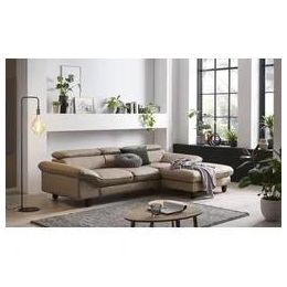 Ecksofa Home Affaire "Pilot L-Form" Sofas Gr. B/H/T: 268cm x 73cm x 108cm, NaturLEDER, Recamiere rechts, mit Kopfteilverstellung-mit Bettkasten-mit Bettfunktion, braun (cappuccino) wahlweise mit Bettfunktion und Bettkasten