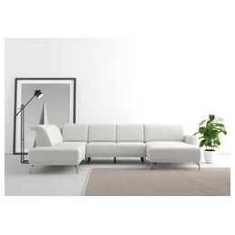 Sit & More Wohnlandschaft SIT & MORE "Bailando U-Form" Sofas Gr. B/H/T: 337 cm x 84 cm x 205 cm, Soft clean, Ottomane links, mit Kopfteilverstellung-mit Vorziehsitz motorisch, grau (hellgrau) wahlweise mit Kopfteilverstellung und Vorziehsitz, motorisch