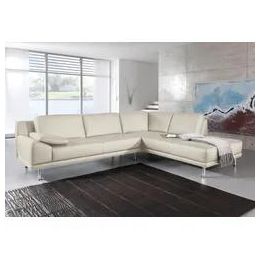 Ecksofa Places of Style "Lisa L-Form" Sofas Gr. B/H/T: 255cm x 86cm x 215cm, NaturLEDER, Ottomane rechts, beige (creme) mit Chrom Füßen