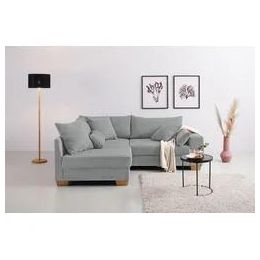 Ecksofa Home Affaire "Helena II DuraSpring" Sofas Gr. B/H/T: 227 cm x 88 cm x 190 cm, Cord, Ottomane links, mit Bettfunktion, weiß mit Taschenfederkern, bis 140 kg belastbar, wahlweise Bett