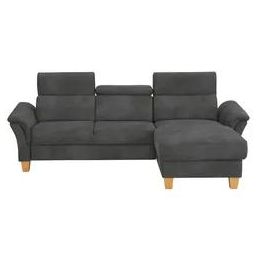 Ecksofa Home Affaire "Conville L-Form" Sofas Gr. B/H/T: 256cm x 84cm x 167cm, Luxus-Microfaser Vintage, Recamiere rechts, inkl.Kopfteilverstellung, mit Bettfunktion und Bettkasten, grau (anthrazit) Federkern, wahlweise mit Bettfunktion und Bettkasten bzw. Stauraum