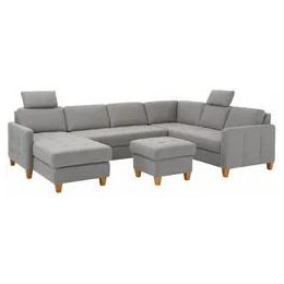 Wohnlandschaft Home Affaire "Earl U-Form" Sofas Gr. B/H/T: 292 cm x 80 cm x 204 cm, Struktur fein, Recamiere links, mit Bettfunktion, grau wahlweise auch mit Bettfunktion oder Bettkasten