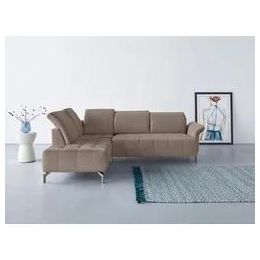 Ecksofa Inosign "Fresh L-Form" Sofas Gr. B/H/T: 260cm x 79cm x 220cm, Samtoptik, Ottomane links, mit Armteilverstellung-mit Kopfteilverstellung, beige (sand) Federkern, wahlweise Kopfteilverstellung und motorischer Vorziehsitz