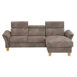 Ecksofa Home Affaire "Conville L-Form" Sofas Gr. B/H/T: 256cm x 84cm x 167cm, Luxus-Microfaser Vintage, Recamiere rechts, inkl.Kopfteilverstellung, ohne Bettfunktion und Bettkasten, braun (savannah) Federkern, wahlweise mit Bettfunktion und Bettkasten bzw. Stauraum