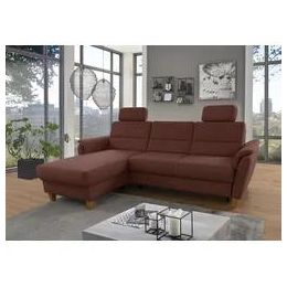 Ecksofa Home Affaire "Palmera L-Form" Sofas Gr. B/H/T: 244cm x 89cm x 163cm, Struktur weich, Recamiere links, ohne Bettfunktion-ohne Bettkasten, rosegold (kupfer) Federkern, wahlweise mit Bettfunktion und mitohne Bettkasten