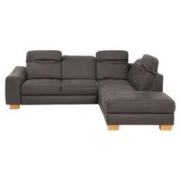 Ecksofa Home Affaire "Dundee L-Form" Sofas Gr. B/H/T: 263cm x 86cm x 219cm, Luxus-Microfaser in Lederoptik, Ottomane rechts, ohne Bettfunktion-ohne Stauraum-ohne Kopfteilverstellung, grau (anthrazit) wahlweise mit Kopfteilverstellung und zusätzlich Bettfunktion