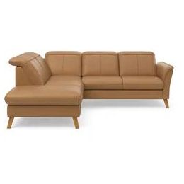 Sit & More Ecksofa SIT & MORE "Romero L-Form" Sofas Gr. B/H/T: 250 cm x 91 cm x 220 cm, Luxus-Microfaser Lederoptik, Ottomane links, mit Federkern-ohne Kopfteilverstellung-ohne Bettfunktion-ohne Stauraum-ohne TV-motorisch, braun (cognac) wahlweise mit oder ohne TV-Funktion, Bettfunktion, Bettkasten