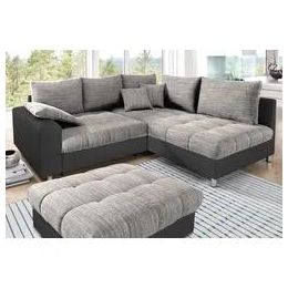 Ecksofa MR. COUCH "Tobi L-Form" Sofas Gr. B/H/T: 226cm x 75cm x 105cm, Luxus-Kunstleder-Struktur, Ottomane rechts, Kaltschaum-mit Bettfunktion, schwarz (schwarz/grau/ecru) wahlweise mit Kaltschaum (140kg BelastungSitz), RGB-LED-Beleuchtung