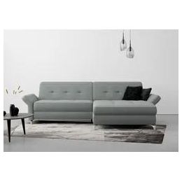 Ecksofa Inosign "Maredo L-Form" Sofas Gr. B/H/T: 284cm x 89cm x 179cm, Chenille-Optik, mega-Recamiere rechts, mit Kopfteilverstellung, mit Armteilfunktion, mit Vorziehsitz motorisch und mit Bettkasten, grau Federkern, wahlweise auch mit Kopfteil- und Armlehnverstellung