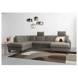 Wohnlandschaft Home Affaire "Vision U-Form" Sofas Gr. B/H/T: 315cm x 90cm x 215cm, Luxus-Microfaser Euphoria, Ottomane links, ohne Bettfunktion-ohne Stauraum, braun (schlamm) wahlweise mit Bettfunktion und Stauraum, auch in Easy Care-Bezug