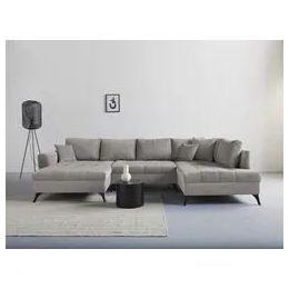 Wohnlandschaft Inosign "Lörby U-Form" Sofas Gr. B/H/T: 339 cm x 90 cm x 190 cm, Feincord, Ottomane rechts, Feincord, grau (stone) Belastbarkeit bis 140kg pro Sitzplatz, auch mit Aqua clean-Bezug