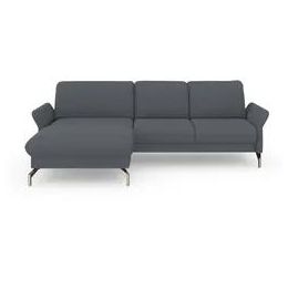 Sit & More Ecksofa SIT & MORE "Fashion L-Form" Sofas Gr. B/H/T: 253cm x 84cm x 165cm, Chenille, Recamiere links, ohne Kopfteilverstellung-ohne Vorziehsitz-mit Metallfuesse Nickel satiniert, blau (blaugrau) wahlweise mit Kopfteilverstellung, Vorziehsitz, motorisch, Nickelfüße