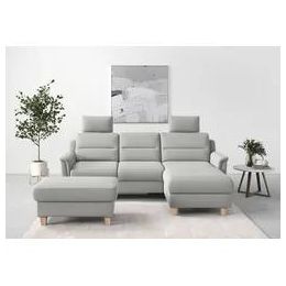 Sit & More Ecksofa SIT & MORE "Farö L-Form" Sofas Gr. B/H/T: 234cm x 90cm x 168cm, Luxus-Microfaser Paris, Recamiere rechts, ohne Bettfunktion-ohne Bettkasten, weiß (silber) inklusive Federkern, wahlweise mit Bettfunktion und Bettkasten