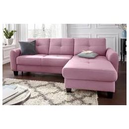 Sit & More Ecksofa SIT & MORE "Varese L-Form" Sofas Gr. B/H/T: 253cm x 91cm x 167cm, Struktur fein, Recamiere rechts, mit Bettfunktion, rosa (altrosa) mit Federkern, wahlweise Bettfunktion und Stauraum