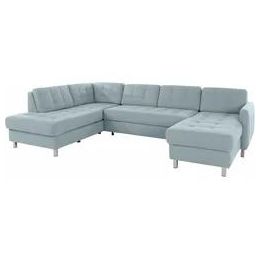 Sit & More Wohnlandschaft SIT & MORE "Picasso U-Form" Sofas Gr. B/H/T: 294cm x 80cm x 196cm, Struktur fein, Ottomane links, mit Bettfunktion, blau (aqua) wahlweise mit Bettfunktion und Bettkasten