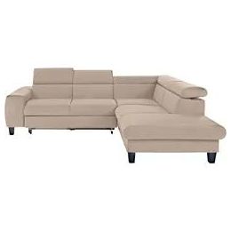 Ecksofa COTTA "Morven L-Form" Sofas Gr. B/H/T: 249cm x 75cm x 207cm, Flachgewebe, Ottomane rechts, mit Bettfunktion-mit Bettkasten-ohne Ladestation-mit Kopfteilverstellung, beige (natural) Kopfteilverstellung, wahlweise mit Bettfunktion und Bettkasten