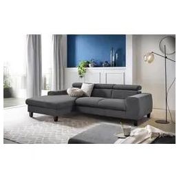 Ecksofa COTTA "Morven L-Form" Sofas Gr. B/H/T: 244cm x 72cm x 166cm, Flachgewebe, Recamiere links, mit Bettfunktion-mit Bettkasten-ohne Ladestation-mit Kopfteilverstellung, grau (schwarzgrau) Ecksofa Polstermöbel Sofas Inklusive Kopfteilverstellung, wahlweise mit Ladestation, Bettfunktion