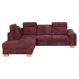 Ecksofa Home Affaire "Dundee L-Form" Sofas Gr. B/H/T: 263cm x 86cm x 219cm, Luxus-Microfaser Florence, Ottomane links, ohne Bettfunktion-ohne Stauraum-ohne Kopfteilverstellung, rot (bordeaux) wahlweise mit Kopfteilverstellung und zusätzlich Bettfunktion