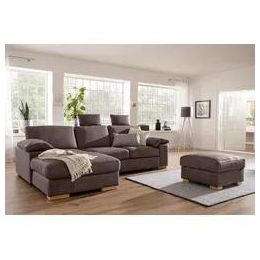 Ecksofa Home Affaire "Ventura L-Form" Sofas Gr. B/H/T: 277cm x 86cm x 172cm, Luxus-Microfaser, Recamiere links, ohne Bettfunktion, braun wahlweise mit Bettfunktion und BettfunktionBettkasten