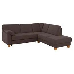 Ecksofa Home Affaire "Belfort L-Form" Sofas Gr. B/H/T: 243cm x 88cm x 91cm, Luxus-Microfaser ALTARA NUBUCK, Ottomane rechts, ohne Bettfunktion, braun (dunkelbraun) mit Federkern, wahlweise Bettfunktion und Stauraum