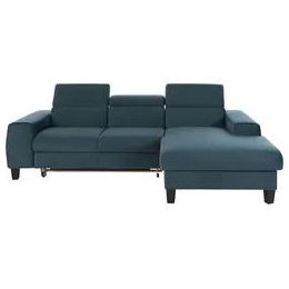 Ecksofa COTTA "Morven L-Form" Sofas Gr. B/H/T: 244cm x 72cm x 166cm, Samtvelours, Recamiere rechts, mit Bettfunktion-mit Bettkasten-ohne Ladestation-mit Kopfteilverstellung, blau (petrol) Ecksofa Polstermöbel Sofas Inklusive Kopfteilverstellung, wahlweise mit Ladestation, Bettfunktion