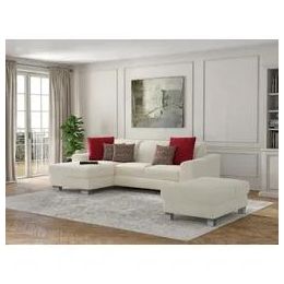 Sit & More Ecksofa SIT & MORE "Dundee L-Form" Sofas Gr. B/H/T: 264cm x 86cm x 175cm, Struktur weich, Recamiere links, mit Kopfteilverstellung-ohne Bettfunktion-ohne Bettkasten, beige (creme) mit Federkern und Edelstahlfüßen, wahlweise Kopfteilverstellung