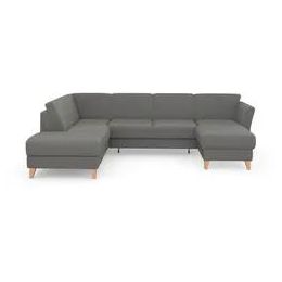 Sit & More Wohnlandschaft SIT&MORE "Visby U-Form" Sofas Gr. B/H/T: 303 cm x 87 cm x 213 cm, Struktur fein, Ottomane links, mit Bettfunktion-mit Stauraum, grau wahlweise mit Bettfunktion und Stauraum, frei im Raum stellbar