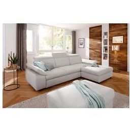 Ecksofa Home Affaire "Mauritius L-Form" Sofas Gr. B/T: 287cm x 178cm, Soft clean, Recamiere rechts, ohne Bettfunktion-ohne Bettkasten, silberfarben (silber) mit Kopfteil- und Armlehnverstellung, Bettfunktion Bettkasten