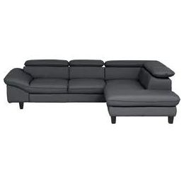 Ecksofa Home Affaire "Pilot L-Form" Sofas Gr. B/H/T: 266cm x 73cm x 108cm, NaturLEDER, Ottomane rechts, mit Kopfteilverstellung-mit Bettfunktion-mit Bettkasten, grau (fango)