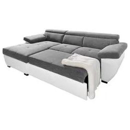 Ecksofa COTTA "Speedway L-Form" Sofas Gr. B/H/T: 265cm x 79cm x 102cm, Kunstleder SOFTLUX-Struktur, Recamiere links, mit Bettfunktion-mit Bettkasten-mit Kopfteilverstellung, grau (weiß/grau) inklusive Kopfteilverstellung, wahlweise mit Bettfunktion + Bettkasten