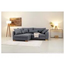 Ecksofa Home Affaire "Helena II, L-Form" Sofas Gr. B/H/T: 227 cm x 77 cm x 190 cm, Struktur grob, Ottomane links, mit Bettfunktion, schwarz Mit Federkern, wahlweise mit Bett und Taschenfederkern