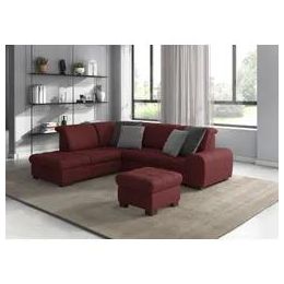 Sit & More Ecksofa SIT&MORE "Luxor L-Form" Sofas Gr. B/H/T: 259 cm x 82 cm x 224 cm, Luxus-Microfaser ALTARA NUBUCK, Ottomane links, mit Bettfunktion-mit Stauraum bei Ottomane-mit Kopfteilverstellung, rot (bordeaux) wahlweise mit Bettfunktion, Stauraum und Kopfteilverstellung