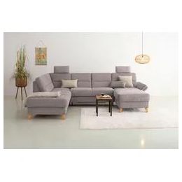 Wohnlandschaft Home Affaire "Westerland U-Form" Sofas Gr. B/H/T: 303 cm x 90 cm x 213 cm, Chenille-Optik, Ottomane links, mit Bettfunktion, Stauraum und Armlehnfunktion, rosa (rose) Federkern, wahlweise Bettfunktion, Stauraum und Armlehn-Verstellung