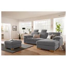 Ecksofa Home Affaire "Ventura L-Form" Sofas Gr. B/H/T: 277cm x 86cm x 172cm, Luxus-Microfaser, Recamiere rechts, ohne Bettfunktion, grau wahlweise mit Bettfunktion und BettfunktionBettkasten