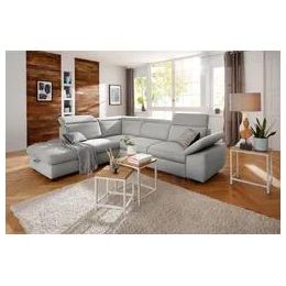 Ecksofa Home Affaire "Mauritius L-Form" Sofas Gr. B/T: 276cm x 232cm, Soft clean, Ottomane links, mit Bettfunktion-mit Stauraum, silberfarben (silber) mit Ottomane, Kopfteil- und Armlehnverstellung