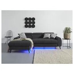 Ecksofa COTTA "Mia L-Form" Sofas Gr. B/H/T: 236cm x 74cm x 164cm, Microfaser, Recamiere links, Ohne Bettfunktion-ohne Bettkasten-mit RGB-LED-Beleuchtung-ohne Wireless Charger, schwarz 3-tlg.-Kissen-Set, Recamiere, wahlweise mit oder ohne RGB-Beleuchtung