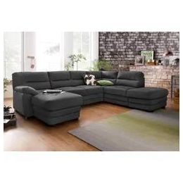 Wohnlandschaft COTTA "Royale U-Form" Sofas Gr. B/H/T: 316cm x 90cm x 93cm, Kunstleder SOFTLUX, Ottomane rechts, ohne Bettfunktion, schwarz wahlweise mit Bettfunktion