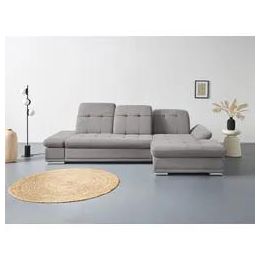 Ecksofa COTTA "Holiday L-Form" Sofas Gr. B/H/T: 302cm x 86cm x 190cm, Microfaser, Recamiere rechts, mit Bettfunktion-mit Bettkasten-mit Kopfteilverstellung-mit Armteilverstellung-mit Sitztiefenverstellung, grau (stone) Sitztiefenverstellung, wahlweise mit Bettfunktion inkl. Bettkasten