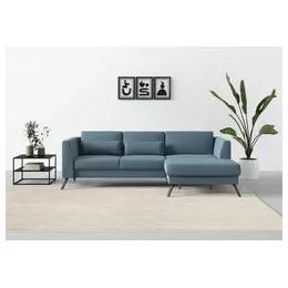 Sit & More Ecksofa SIT & MORE "Lindholm L-Form" Sofas Gr. B/H/T: 262cm x 88cm x 171cm, Flachgewebe, Recamiere rechts, mit Sitztiefenverstellung, blau (pacific) mit Sitztiefenverstellung und Federkern