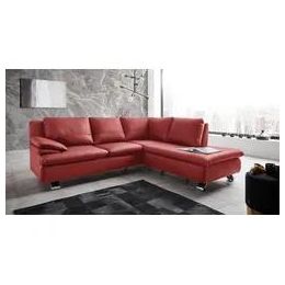 Ecksofa Places of Style "Drover L-Form" Sofas Gr. B/H/T: 250cm x 91cm x 220cm, NaturLEDER LongLife100, Ottomane rechts, rot (kirsche) in Echtleder