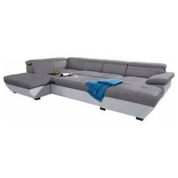 Wohnlandschaft COTTA "Speedway U-Form" Sofas Gr. B/H/T: 332cm x 79cm x 102cm, Kunstleder SOFTLUX-Luxus-Microfaser, Recamiere rechts, mit Bettfunktion-mit Bettkasten-mit Kopfteilverstellung, grau (hellgrau/dunkelgrau) wahlweise mit Bettfunktion und Bettkasten