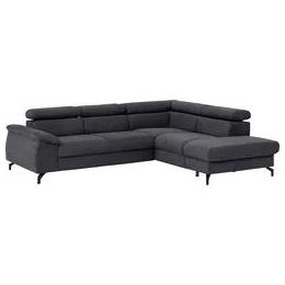 Ecksofa COTTA "Komaris L-Form" Sofas Gr. B/H/T: 249cm x 72cm x 207cm, Microfaser, Ottomane rechts, ohne Bettfunktion-ohne Bettkasten-mit Kopfteilverstellung, grau (lava) inklusive Kopfteilverstellung, wahlweise BettfunktionBettkasten