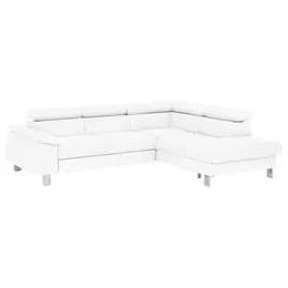 Ecksofa COTTA "Komaris L-Form" Sofas Gr. B/H: 249cm x 72cm, NaturLEDER, Ottomane rechts, mit Bettfunktion-mit Bettkasten-ohne RGB-LED-Beleuchtung-mit Kopfteilverstellung, weiß inklusive Kopf- bzw. Rückenverstellung, wahlweise Bettfunktion