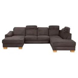 Wohnlandschaft Home Affaire "Dundee U-Form" Sofas Gr. B/H/T: 338 cm x 86 cm x 219 cm, Luxus-Microfaser Florence, Ottomane rechts, mit Bettfunktion-mit Stauraum-mit Kopfteilverstellung, braun (mocca) wahlweise mit Kopfteilverstellung und zusätzlich Bettfunktion